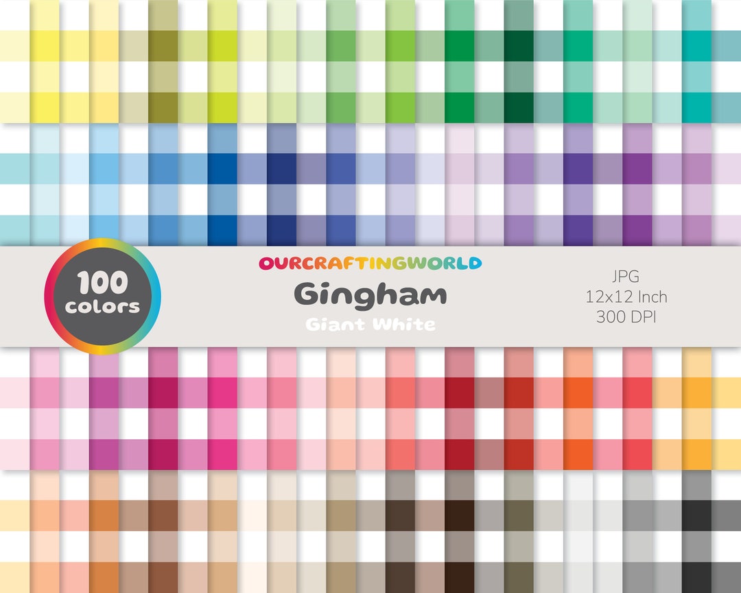 100 Giant Gingham White Pattern, 100 Colors Digital Paper, Very Big ...