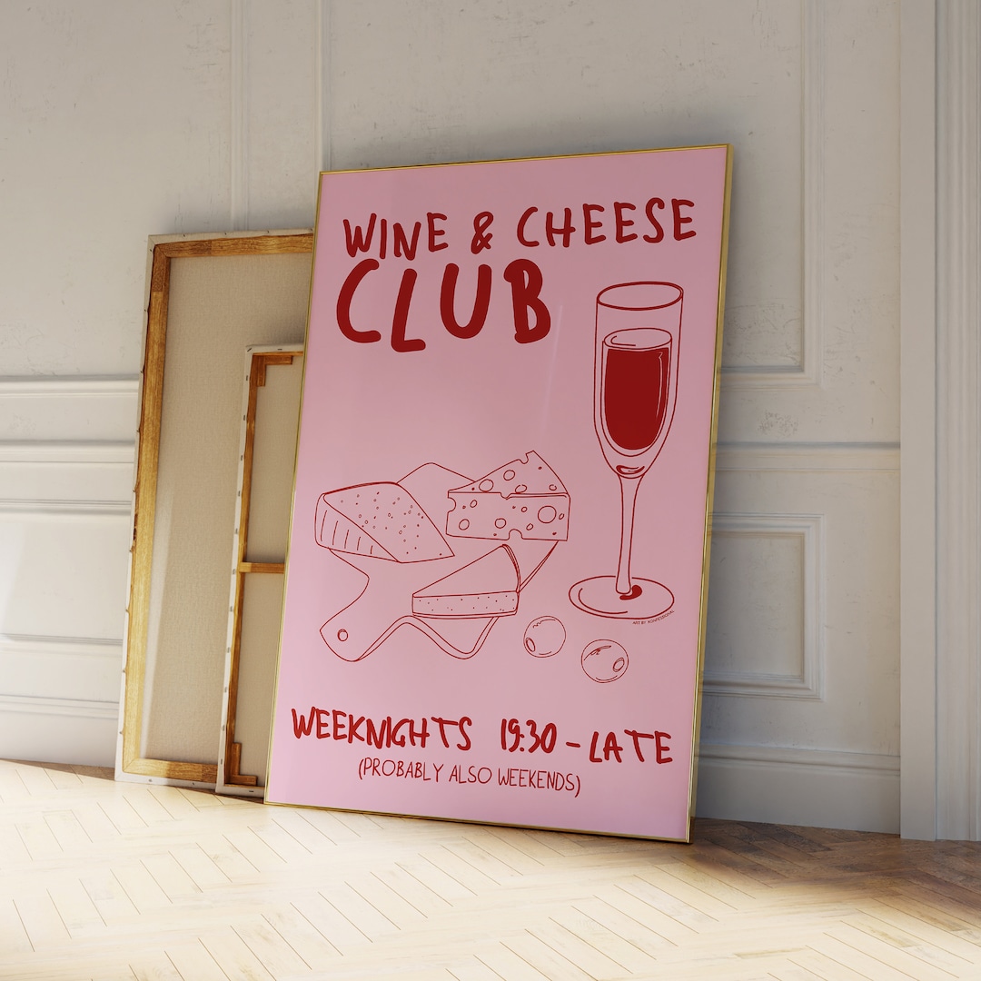 Wine and Cheese Club Poster Vintage Food Poster Wine Print - Etsy UK