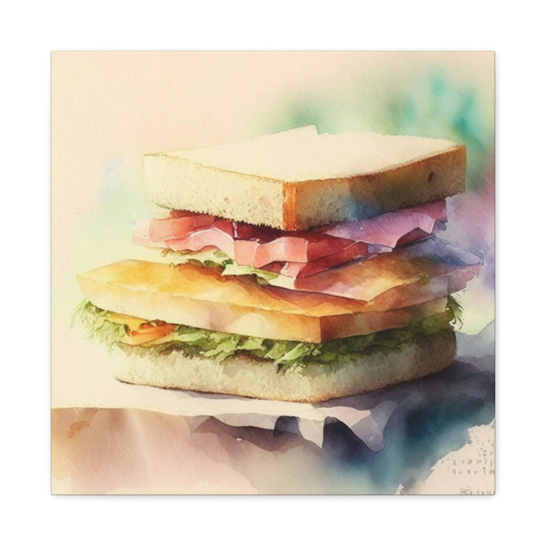 Cheese Ham Sandwich Watercolor Illustration | Art Illustration | Canvas ...