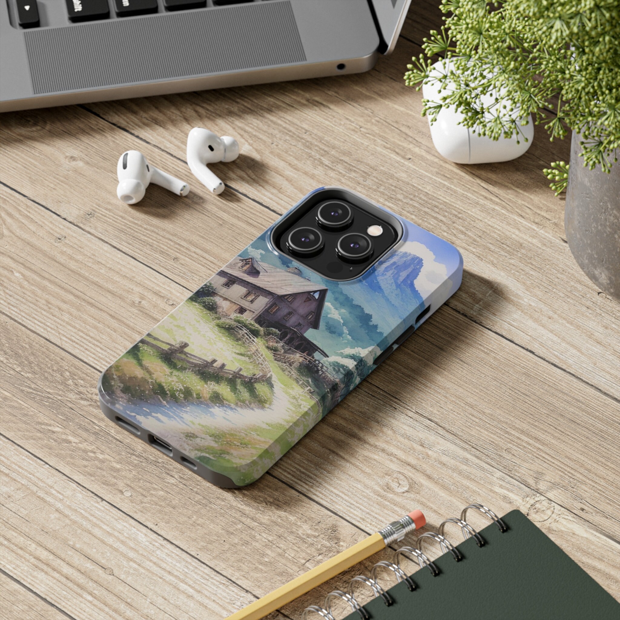 Watercolor Mountain Farm House iPhone Case - Etsy