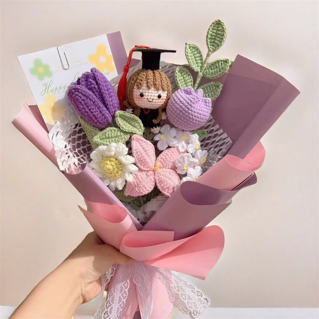 Handmade Crochet Graduation Bouquet With Knitted Graduate Plush ...