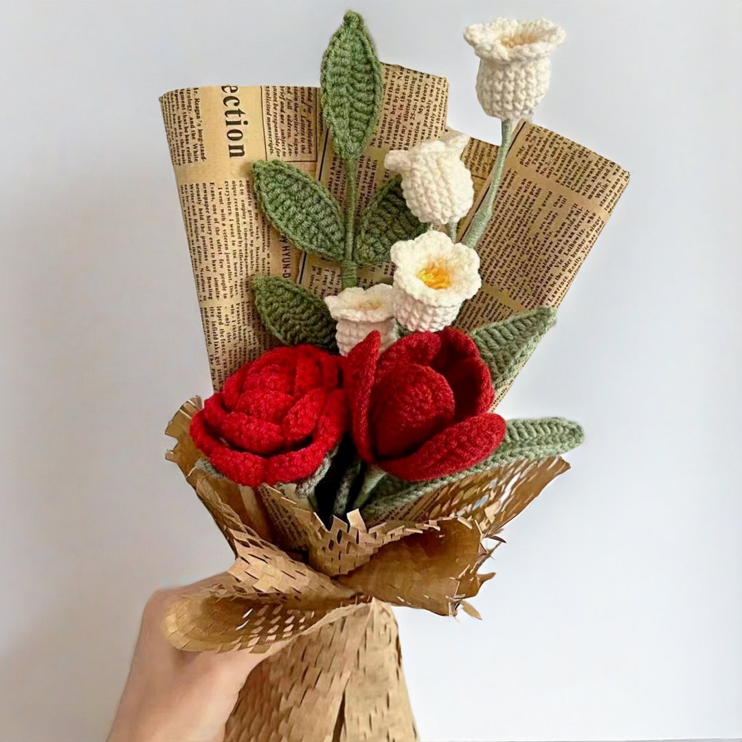 Handcrafted Knitted Flower Bouquet Set - Etsy UK