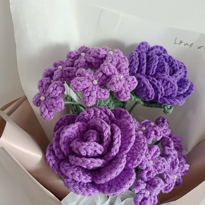 Handcrafted Knitted Flower Bouquet, Customizable Colors, Mother's Day ...