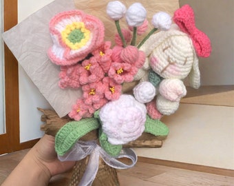 A Beautiful Pink Bouquet,handmade Flower,knitted Bouquet,gift for ...
