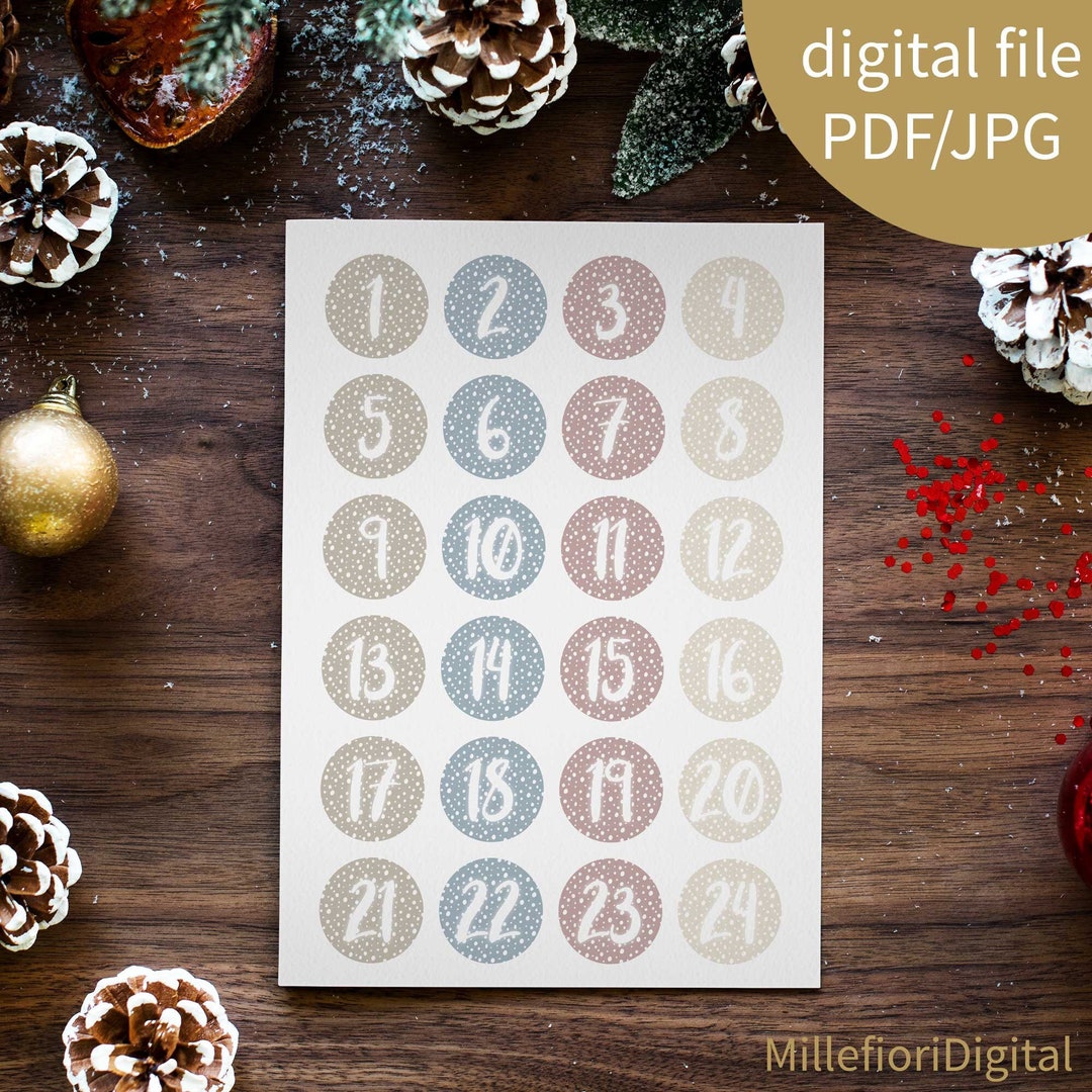 Advent Calendar Numbers 1 24 dots Cream Nude Old Pink - Etsy