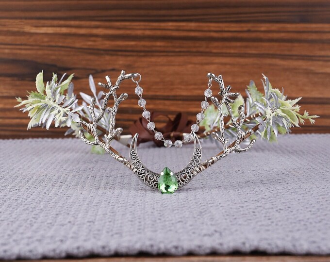 Silver Moon Crown Gift for Her Elf Tiara Fairy Headpiece Wood Elven ...