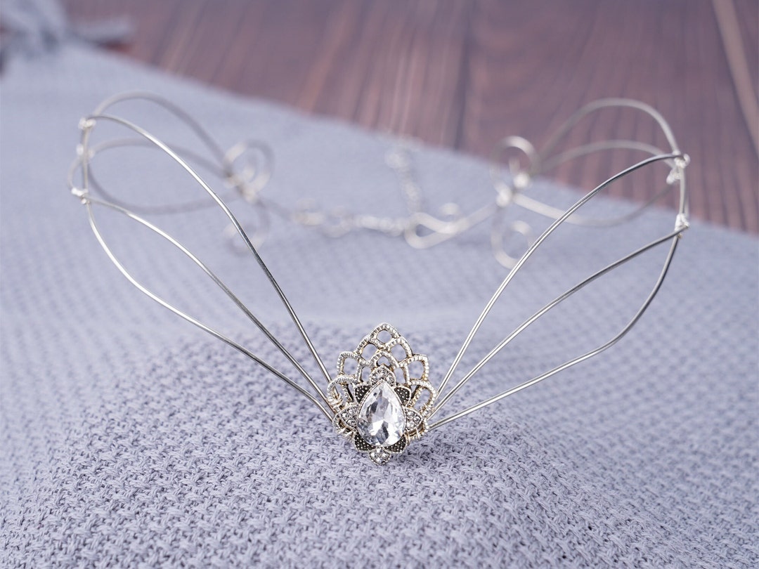 Silver Crystal Crown White Diamond Wire Wrapped Bridal Tiara - Etsy