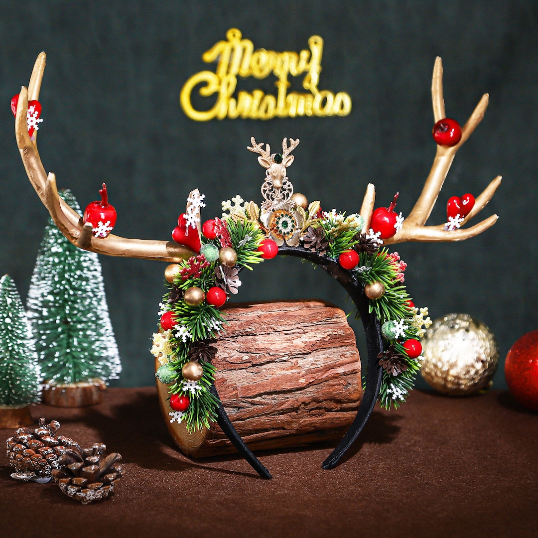 Crown With Antler Christmas Crown Deer Horn Headband Handmade Headpiece ...