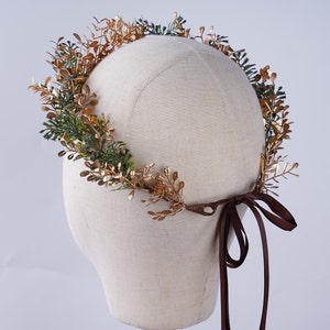 Wedding Flower Crown, Fairy Crown, Gold Moon Green Crown Elven Queen ...