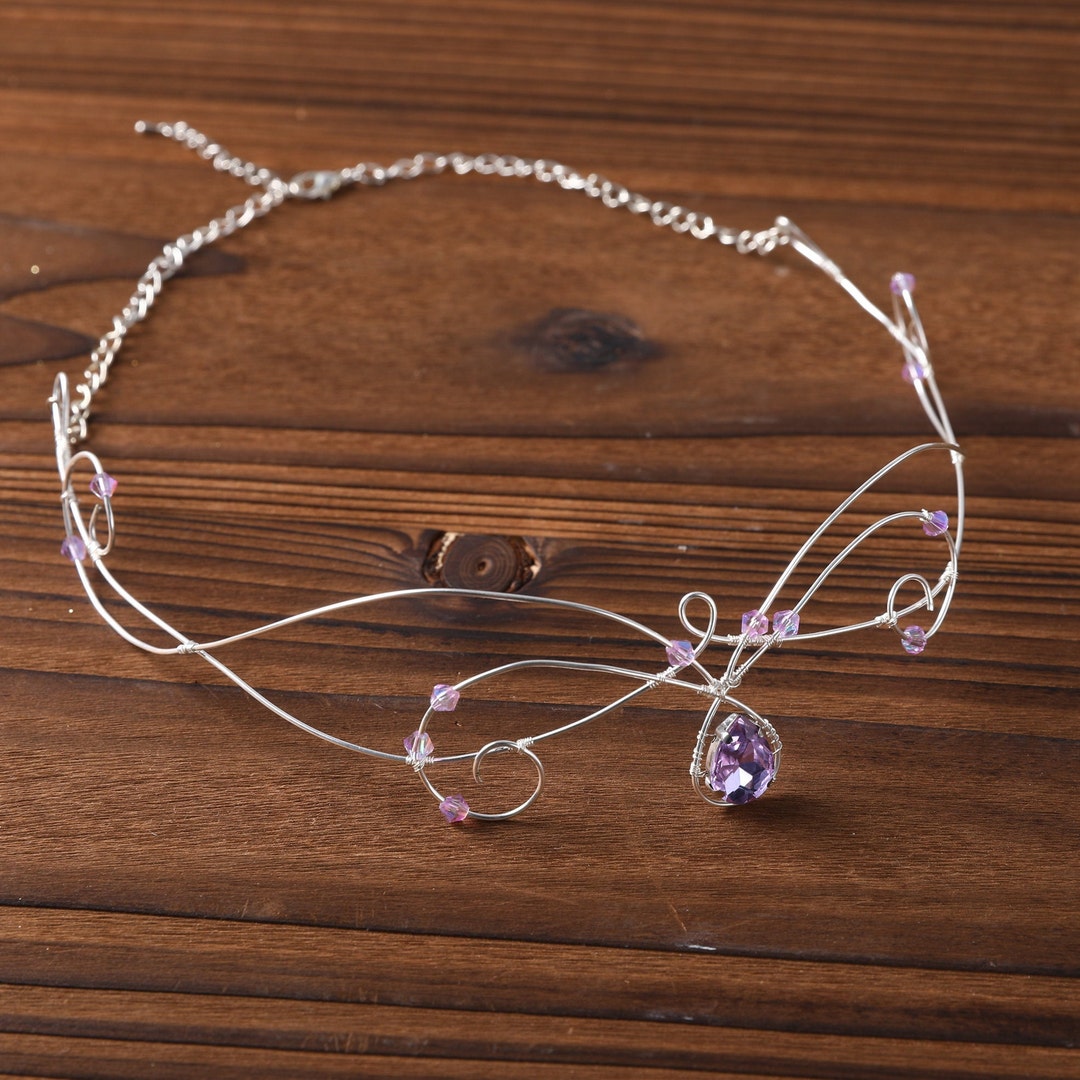 Silver Wedding Tiara,purple Diamond Metal Wire Wrapped Circlet,celtic ...