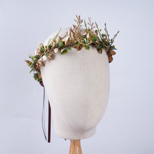 Gold Moon Floral Wedding Crown, Fairy Queen Woodland Headpiece, Elven ...