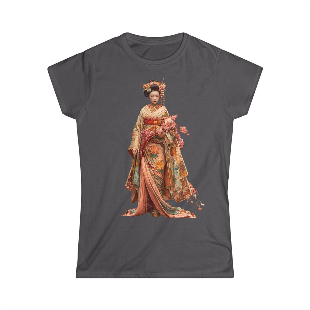 Geisha in Floral Kimono Tee | Japanese Woman Illustration, Cherry ...