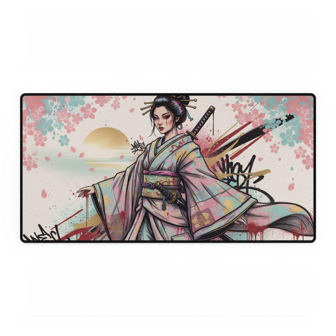 Cherry Blossom Geisha Desk Mat | Anime Samurai Mouse Pad - Etsy