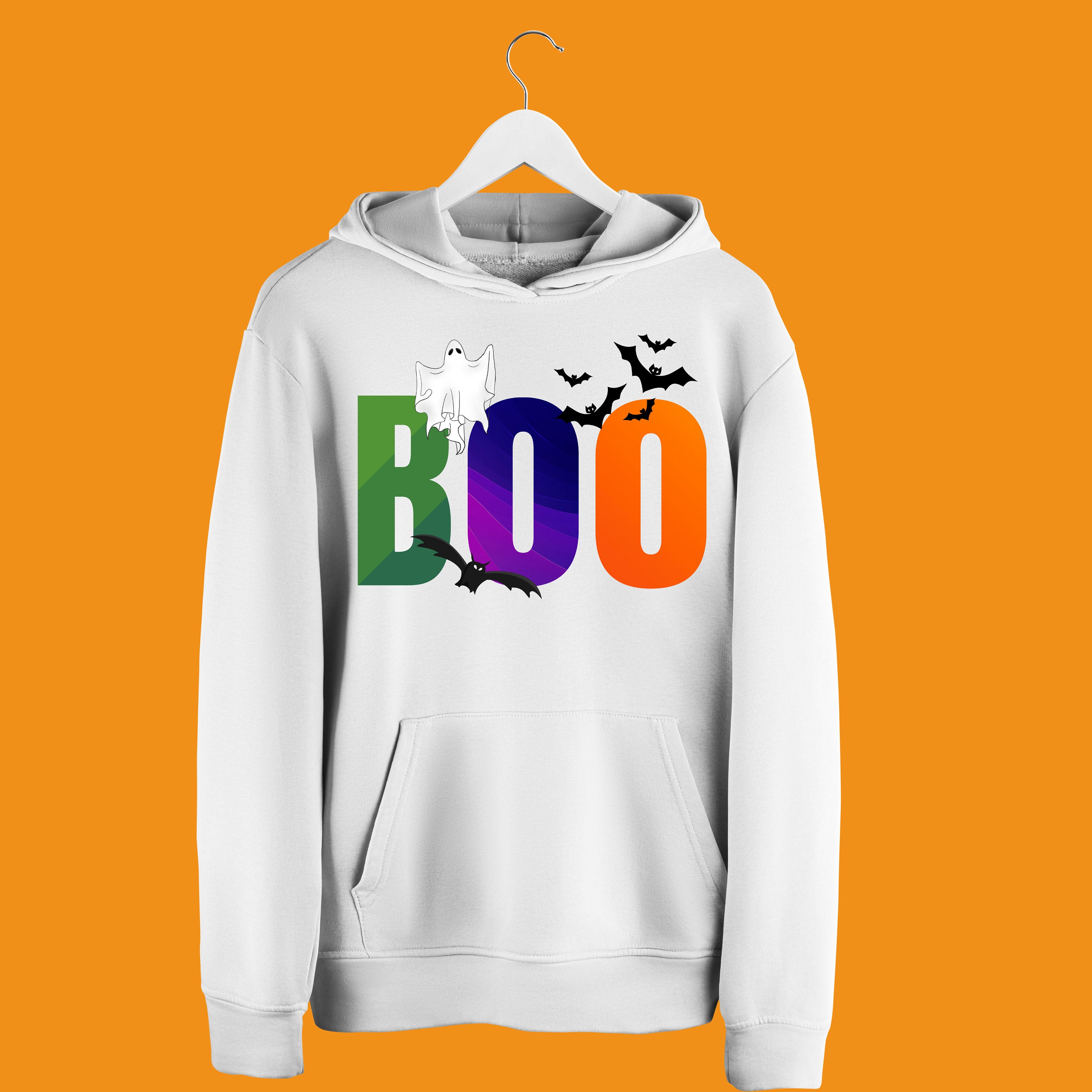 Halloween Ghost Clipart: Spooky Boo Sign With Bats (PNG Digital ...