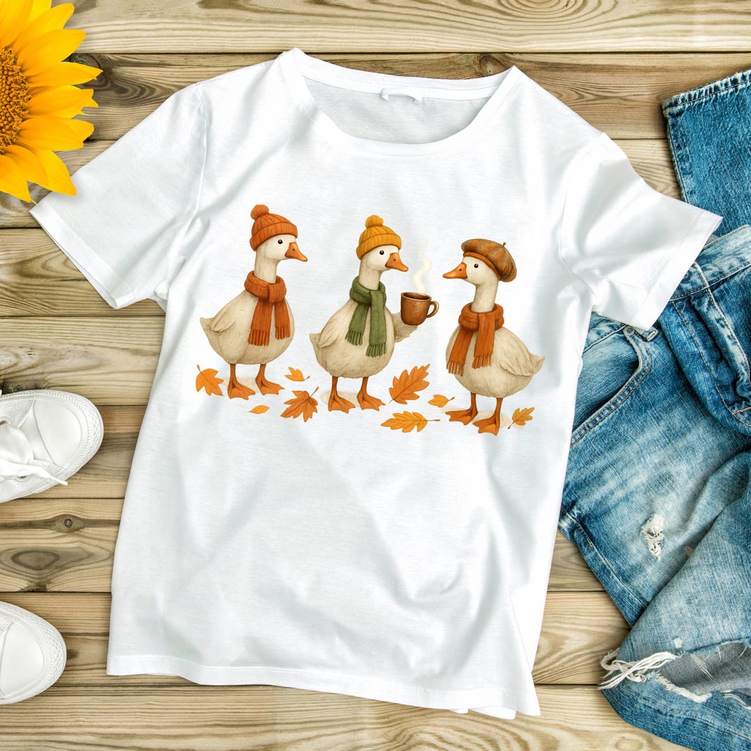 3 Cute Geese Png Fall Geese Png, Autumn Geese Png Coffee Drinking Geese ...