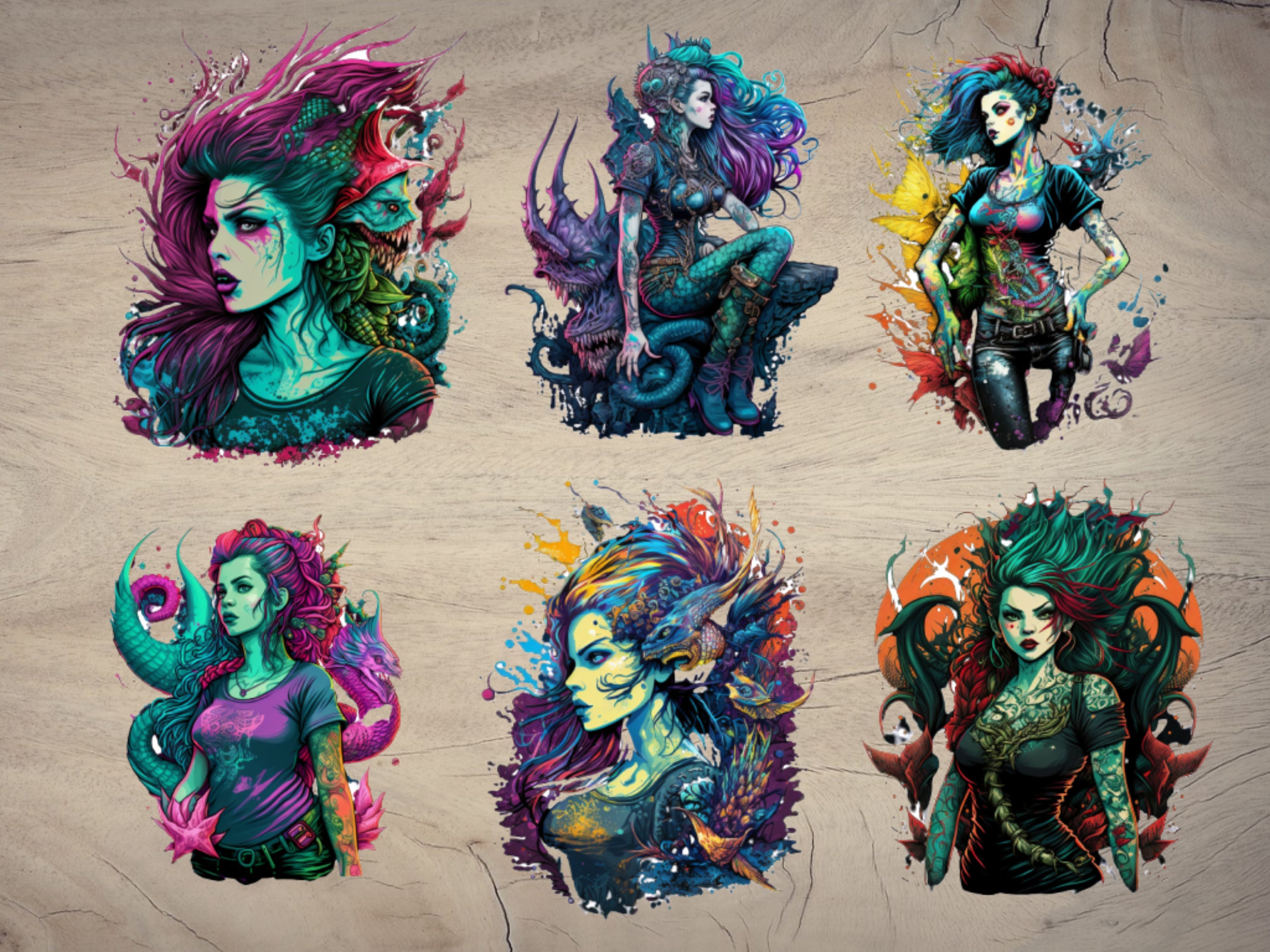 6 Mermaid Punk Sublimation Bundle Png, Printable, Instant Download Pngs ...