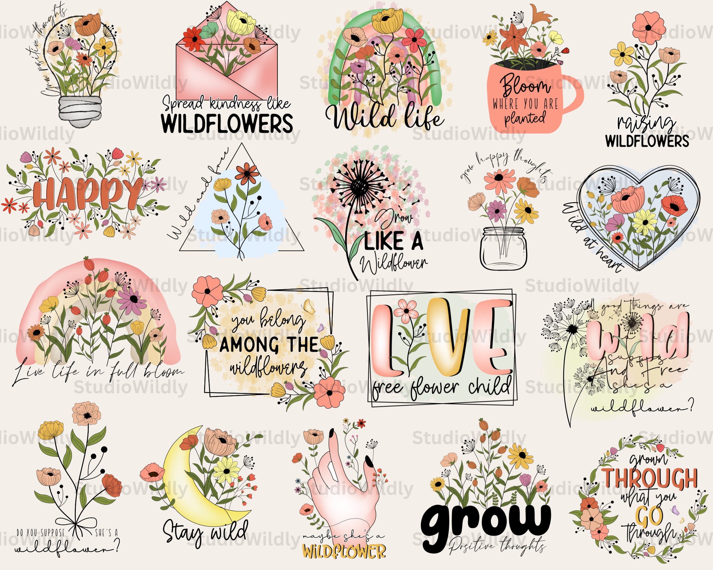 Retro Wildflower PNG Bundle Png Sublimation Files Wildflower - Etsy
