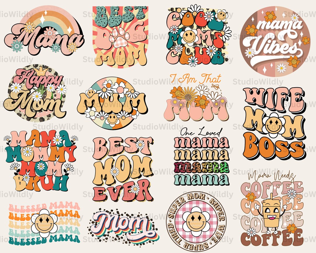 Retro Mama PNG Bundle, Png Sublimation File Bundle, Retro Tshirt Design ...