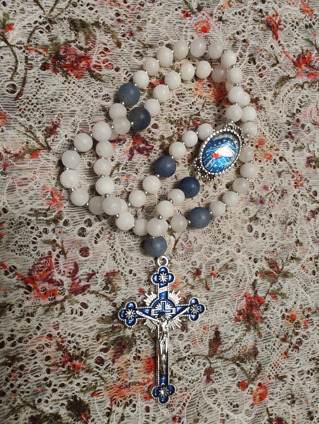 Mother Mary Blue and White Rosary - Etsy