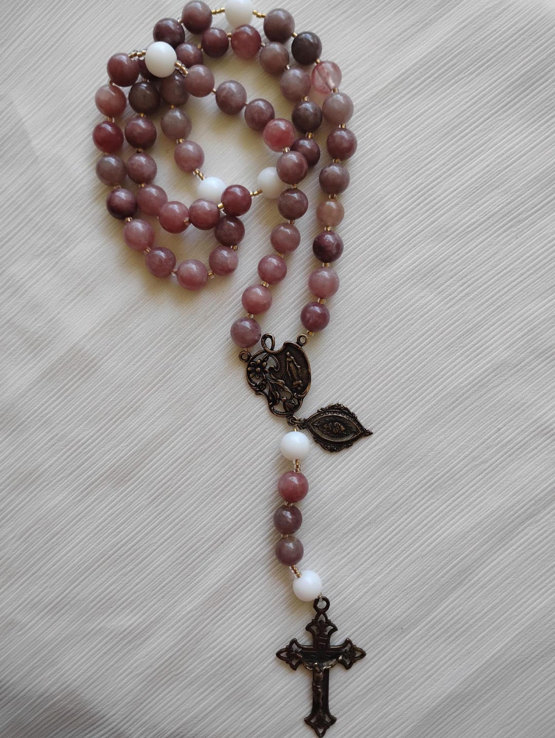 Most Sacred Heart of Jesus Rosary, Strawberry Agate Stone Rosary Beads ...