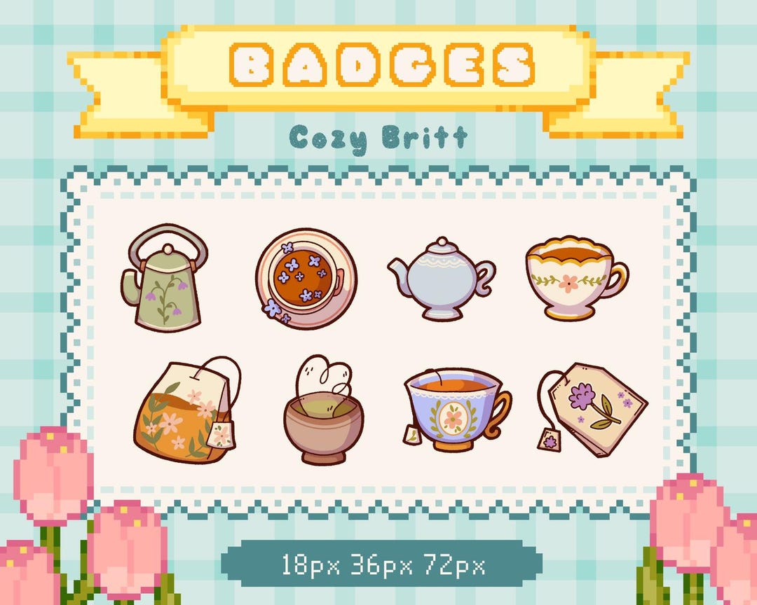 Floral Tea Twitch Badges | Cozy Tea Party Stream Badges | Cute ...