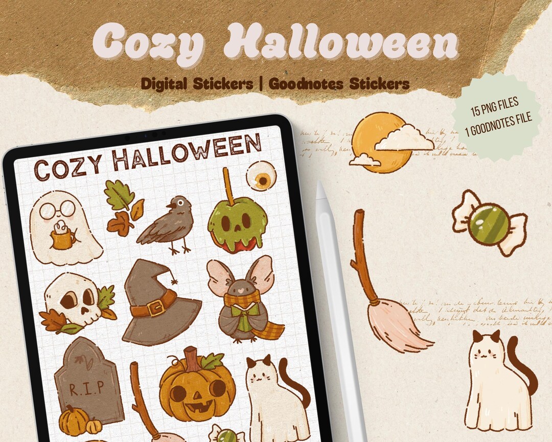 Cozy Halloween Digital Stickers, Halloween Goodnotes Stickerbook, PNG ...