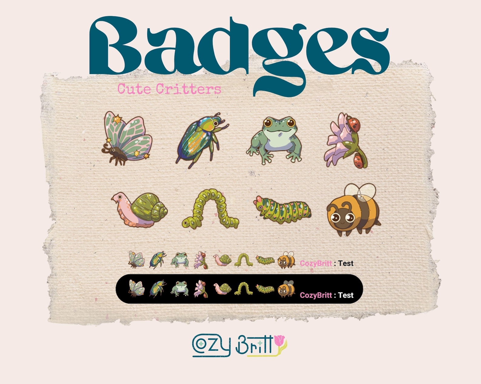 Cute Critter Twitch Badges – Cozy Bug, Frog & Insect Sub Badges for ...