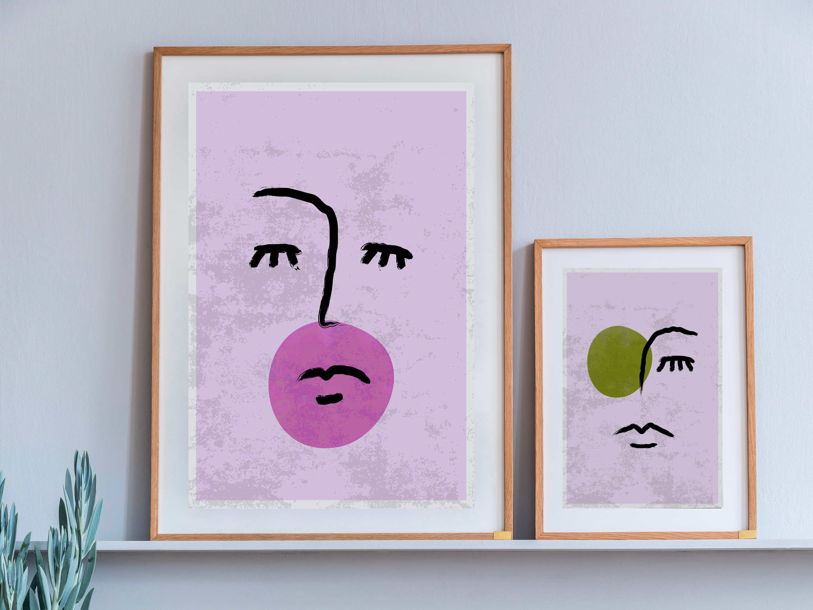 Printable Set 3 Abstract Wall Art Faces Light Pink Background With ...