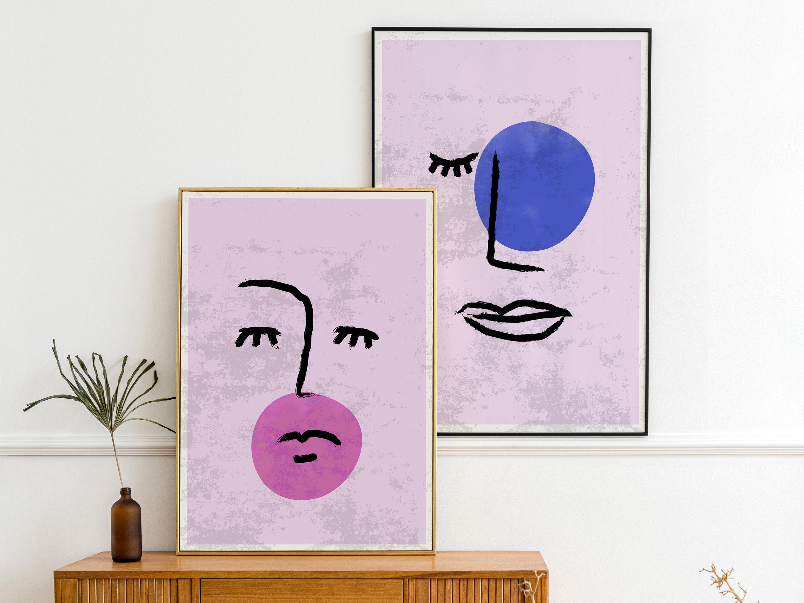 Printable Set 3 Abstract Wall Art Faces Light Pink Background With ...