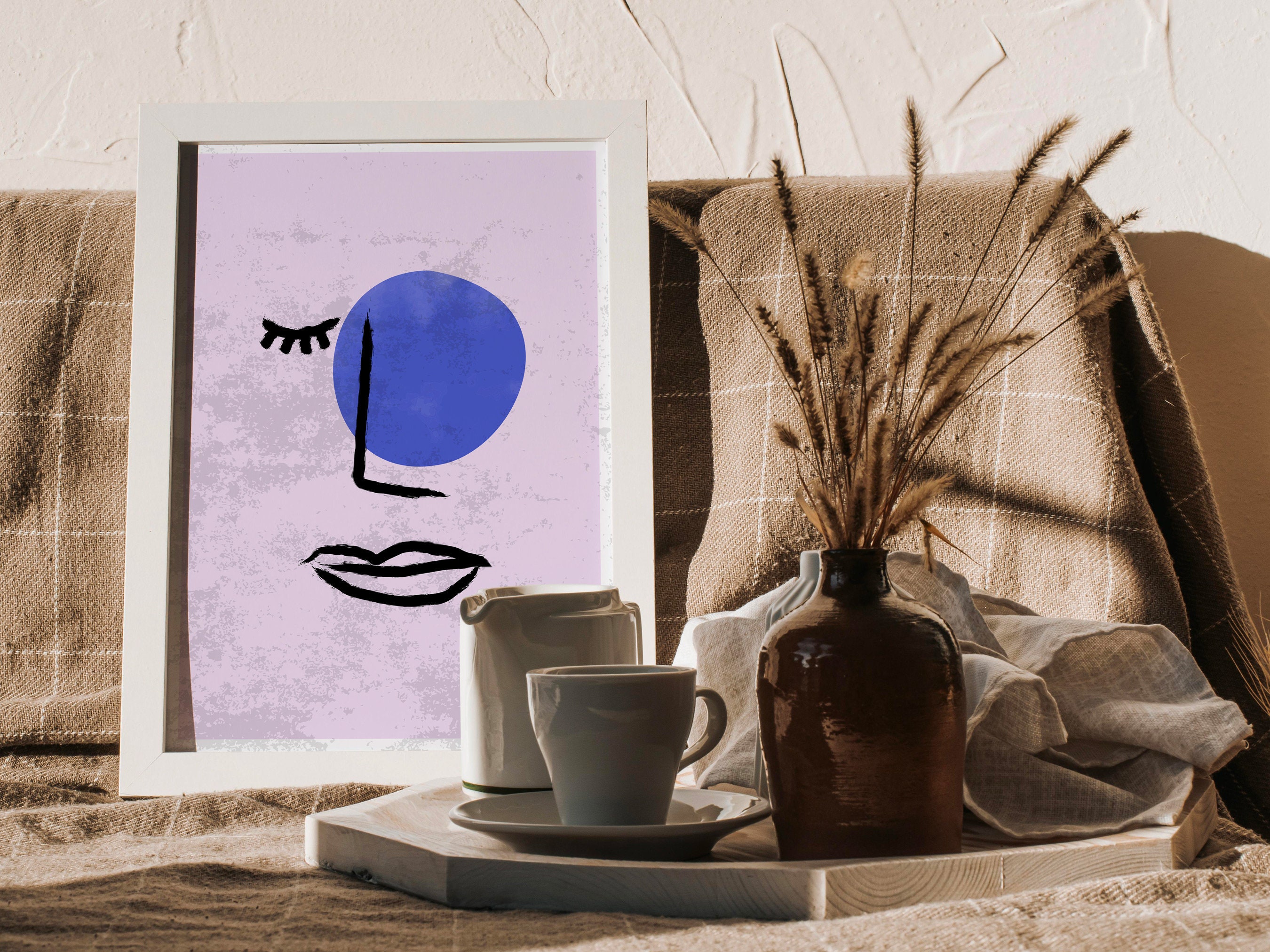 Printable Set 3 Abstract Wall Art Faces Light Pink Background With ...