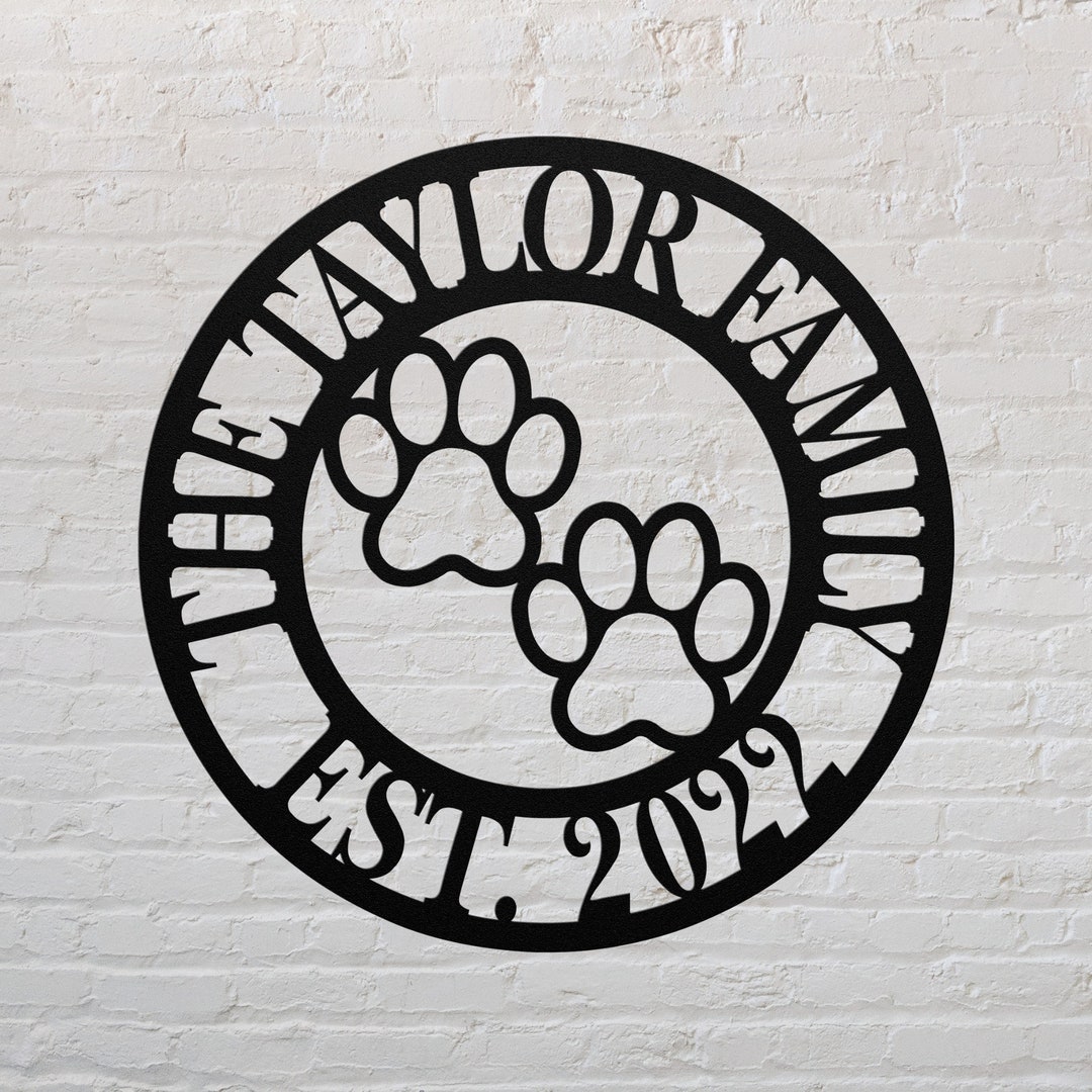 Paw Metal Sign, Front Door Dog Cat Paw Sign, Family Name Sign, Last ...