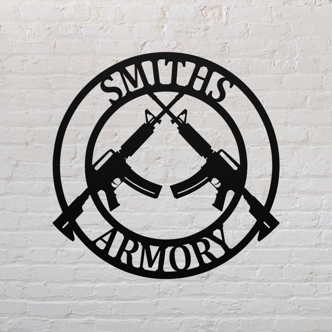 Personalized Metal Gun Sign, Custom Armory Name Sign, Rifle Wall Art ...