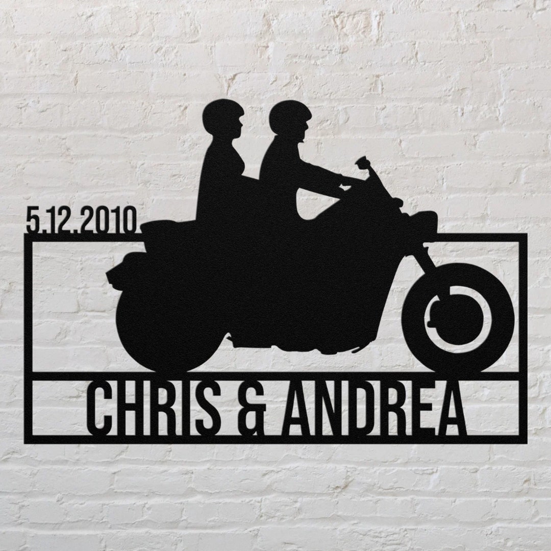 Personalized Motorcycle Couple Sign, Custom Motorcycle Couple Name Sign ...