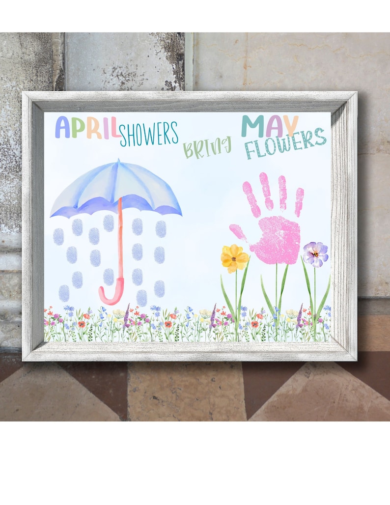 April Showers Brings May Flowers Spring Handprint Art Template ...
