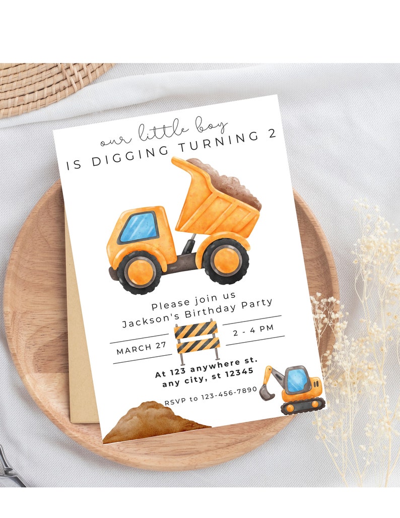 Construction Birthday Invitation Boys Party|construction Theme Party ...