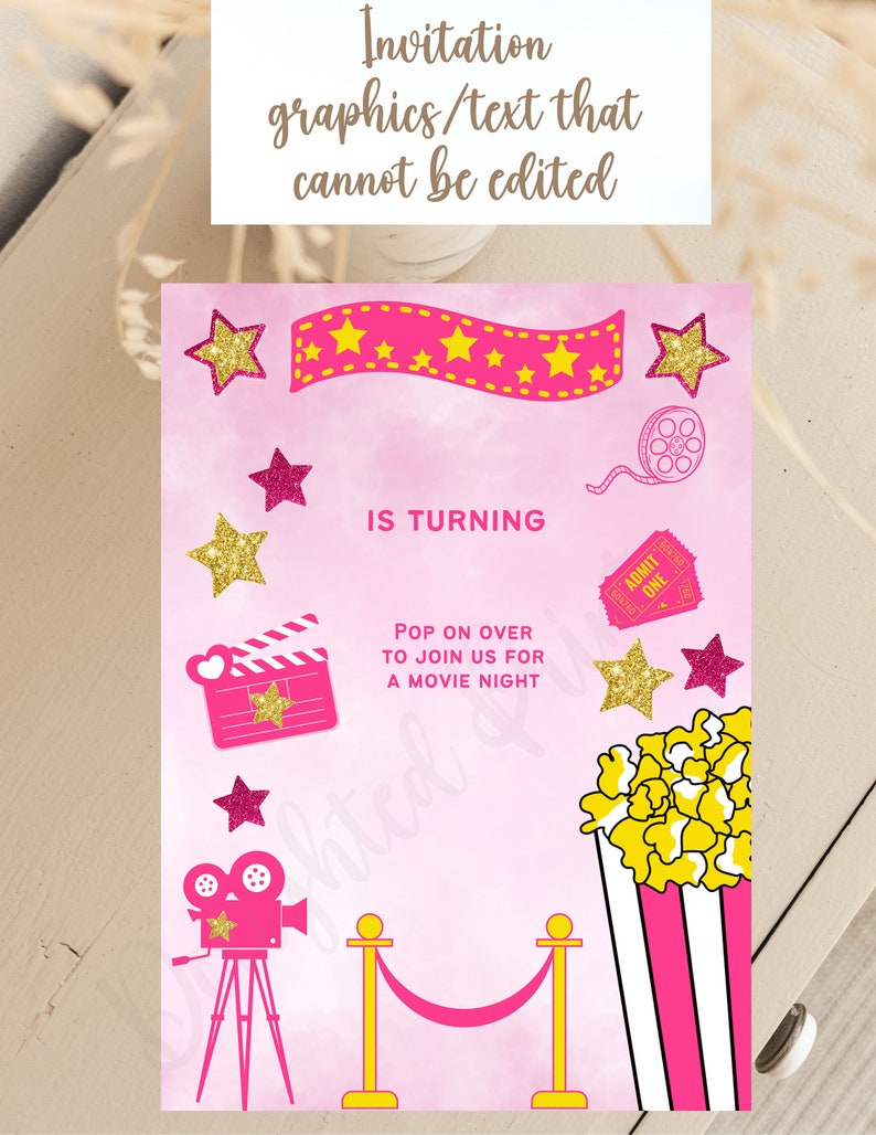 Movie Night Birthday Invitation Girls Party|movie Theme Party|canva ...