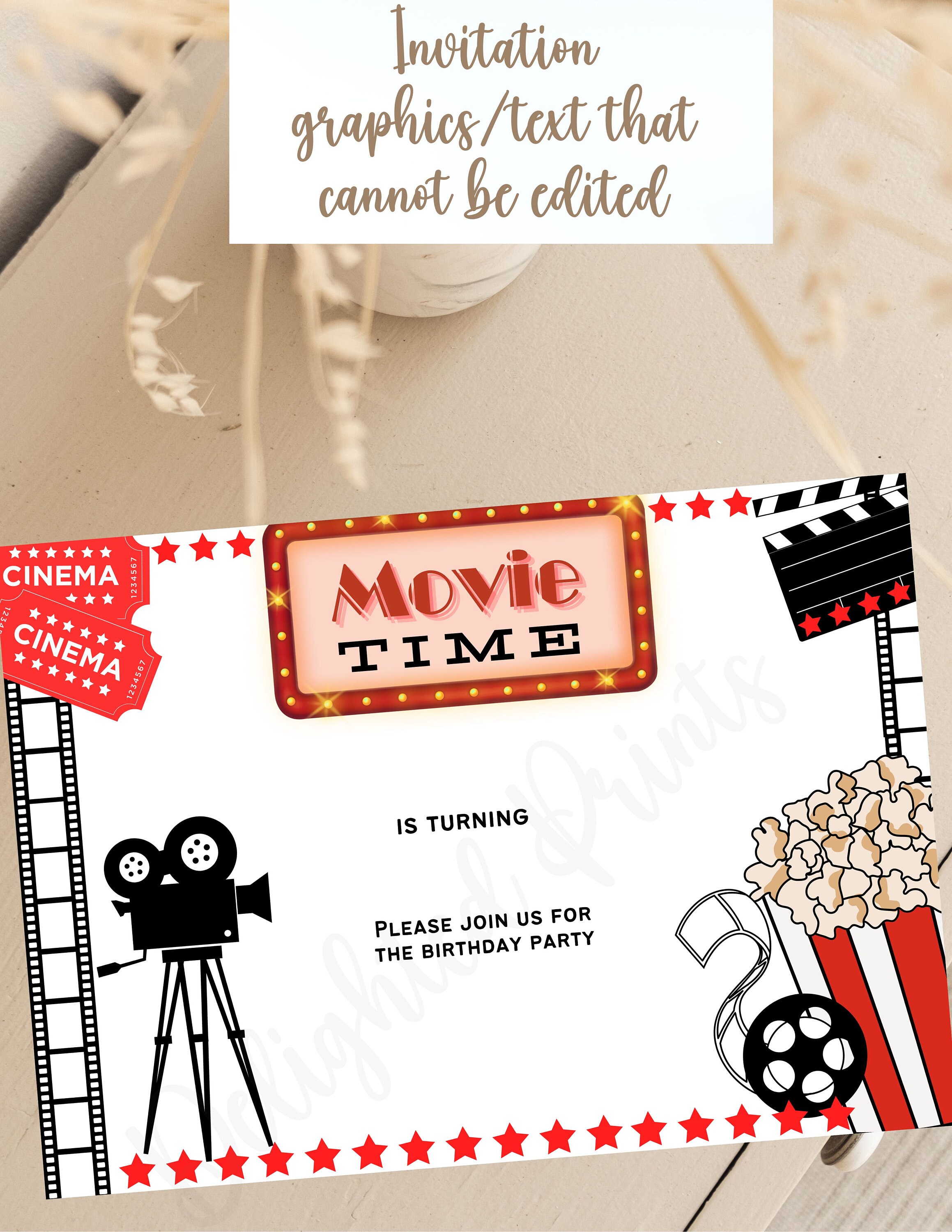Movie Night Birthday Invitation Party|movie Theme Party|canva Template ...