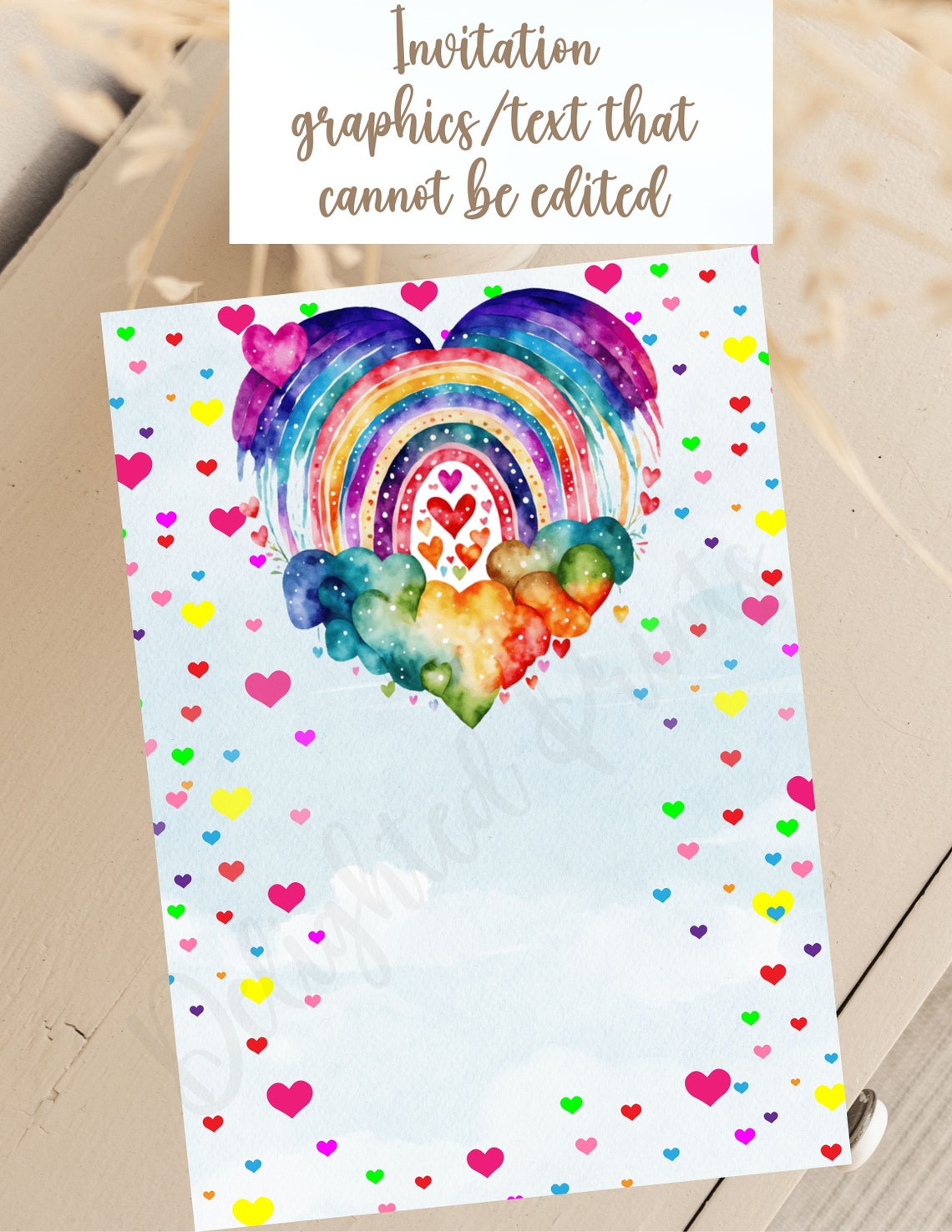 Rainbow Heart Birthday Invitation Girls Party|rainbow Theme Party|canva ...