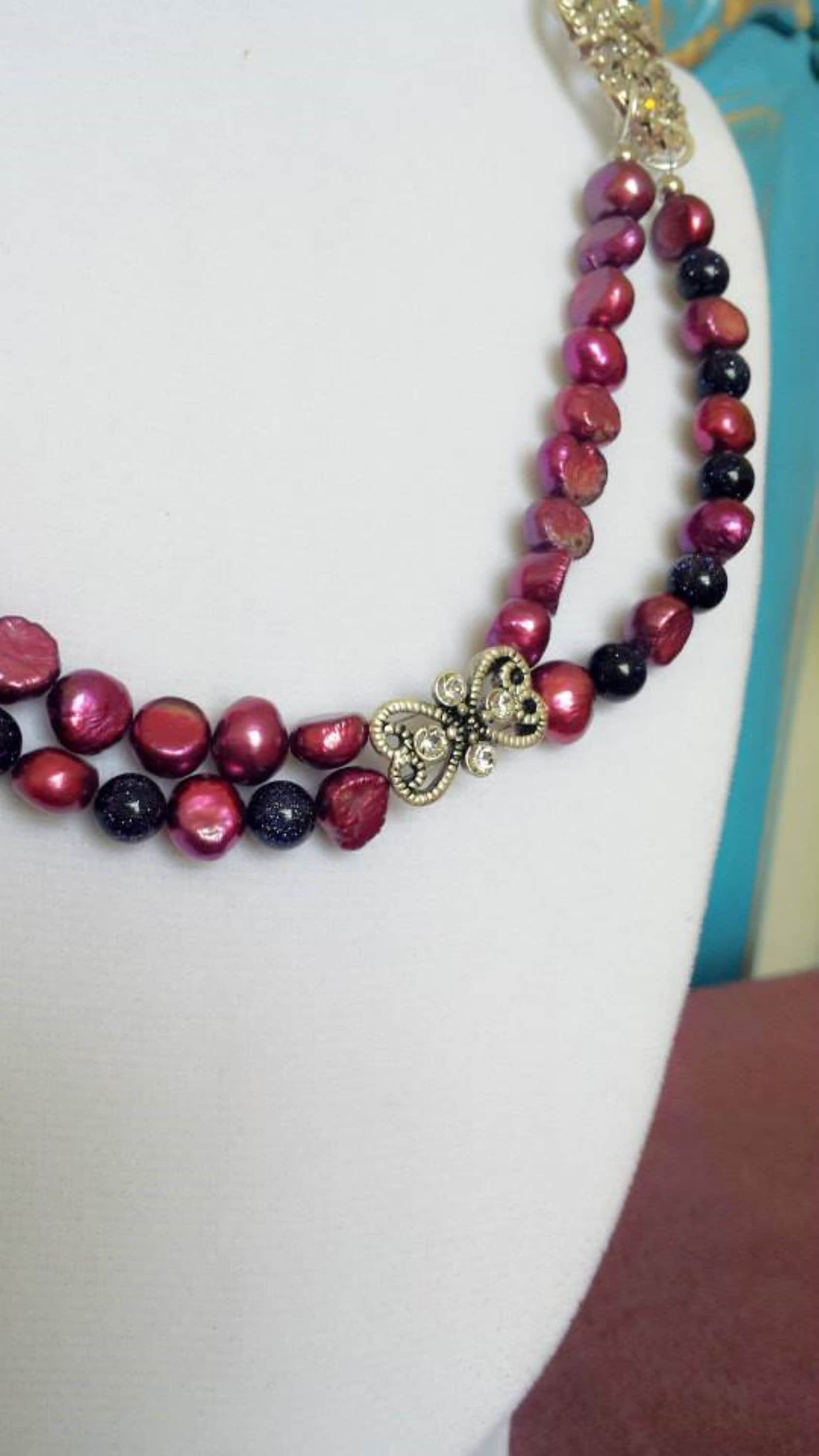 Beautiful Vintage Maroon Pearls With Sparkling Semi-precious Gemstones ...