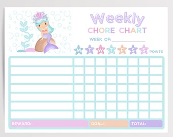 Editable Mermaid Chore Daily Chart, Printable Kids Responsibility Chart ...