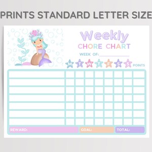 Printable Chore Chart | Mermaid - Etsy