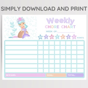 Printable Chore Chart | Mermaid - Etsy