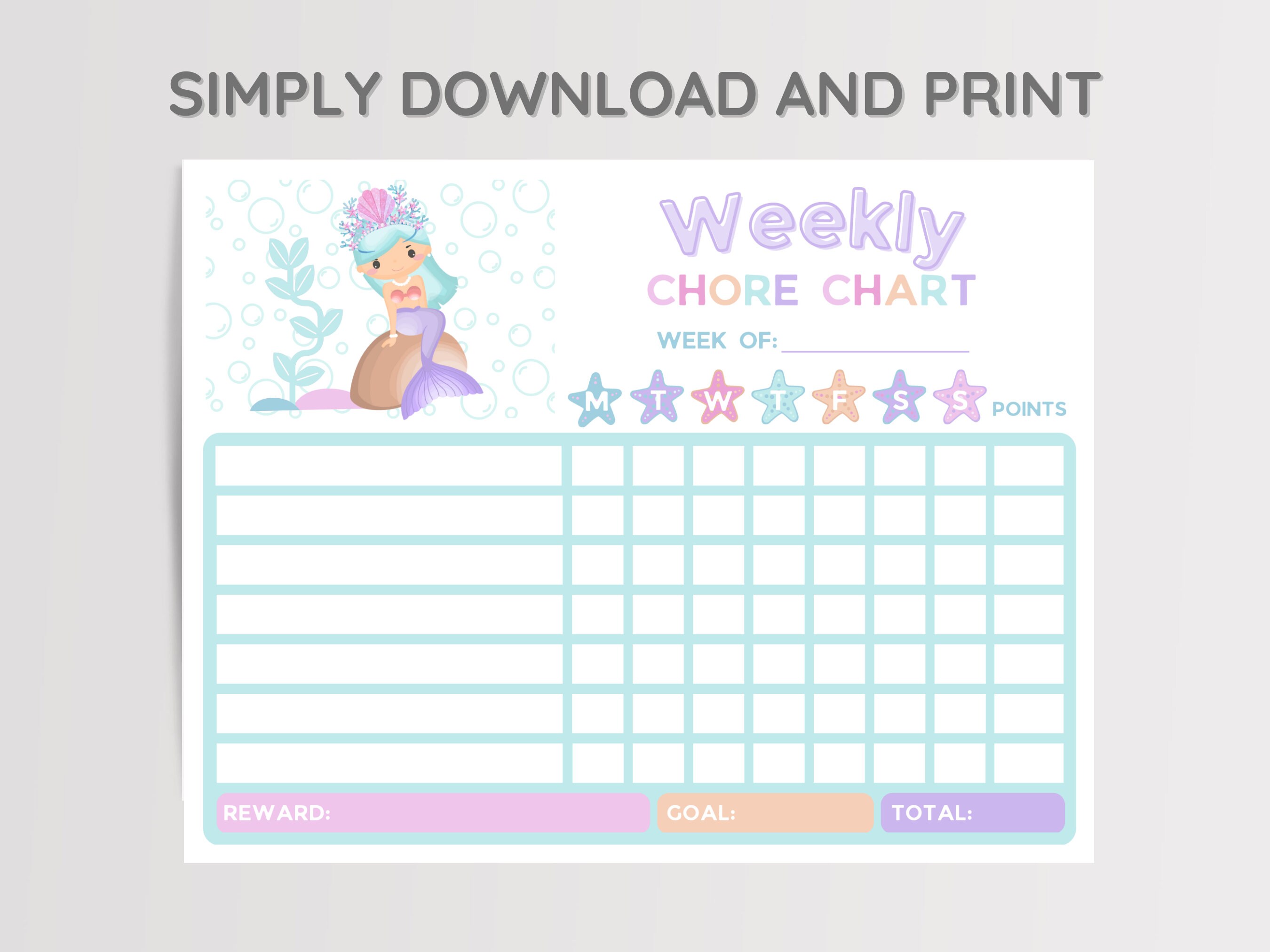 Printable Chore Chart | Mermaid - Etsy