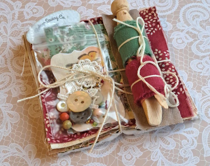 Mini Slow Stitch Kit: Cottage Style Fabric Squares & Vintage French ...