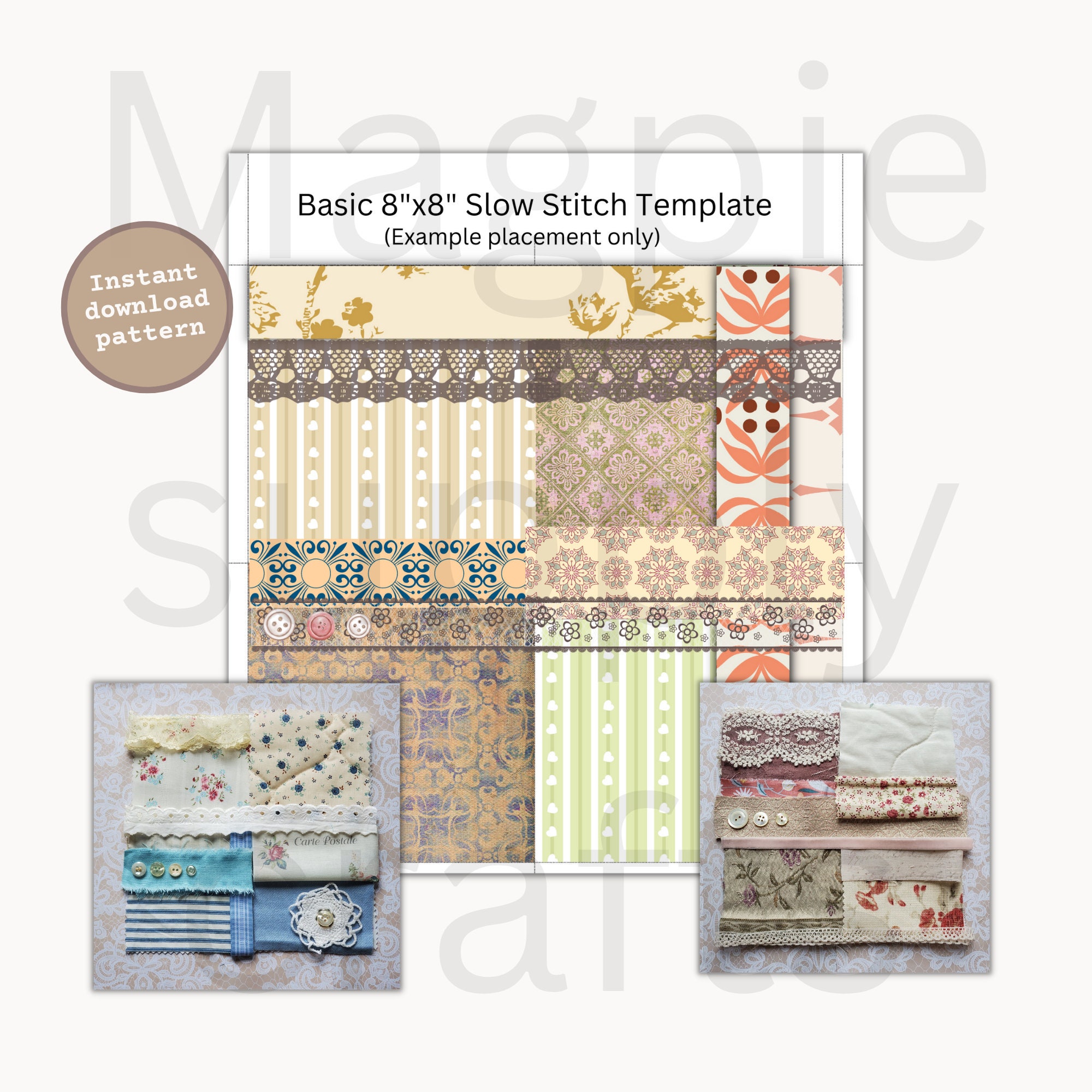Basic 8x8 Inch Slow Stitch PDF Template,slow Stitch Fabric Placement ...