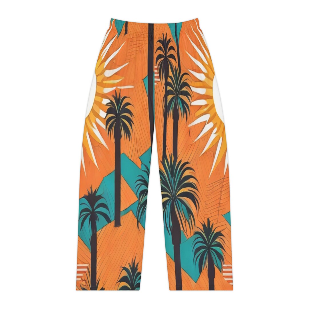 Resort Wear for Women Palm Tree Pajama Pant, Hawaiian Fabric Pant for ...