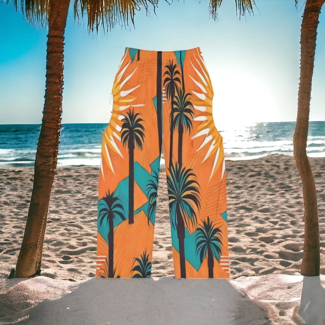 Resort Wear for Women Palm Tree Pajama Pant, Hawaiian Fabric Pant for ...