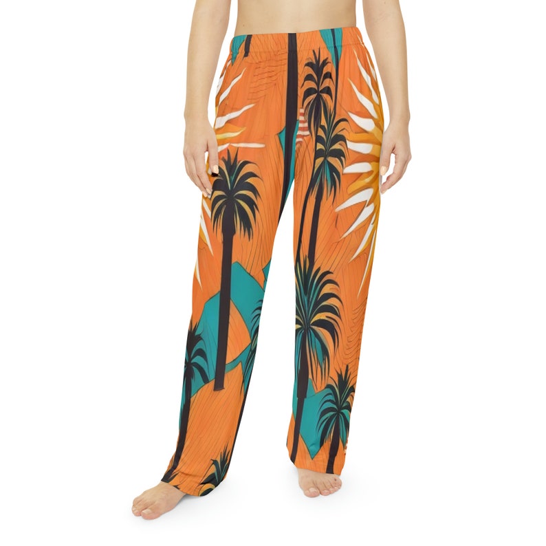 Resort Wear for Women Palm Tree Pajama Pant, Hawaiian Fabric Pant for ...