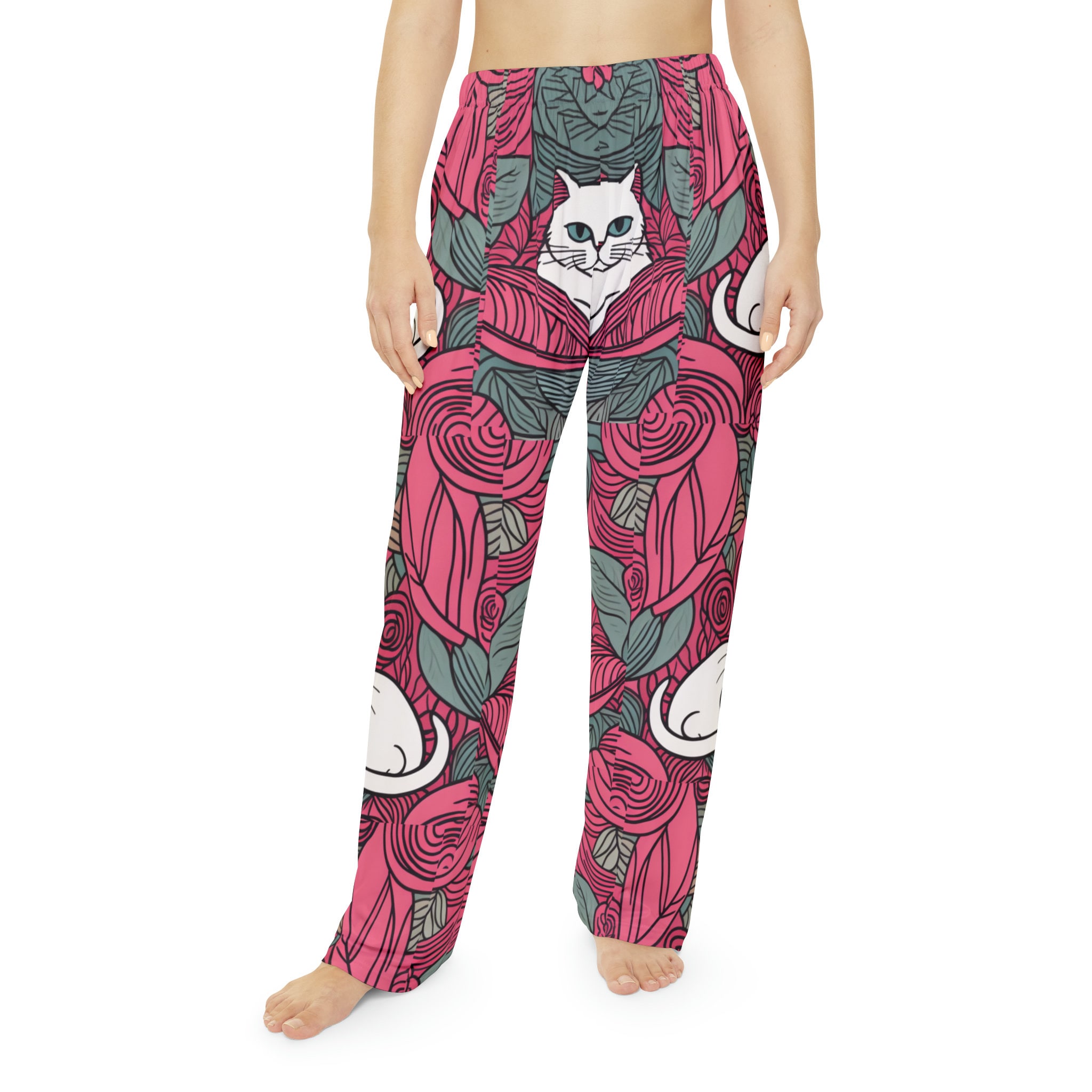 Hot Pink Cat's Pajama Pants, Loungewear, Valentine's Day Gift, Gift for ...