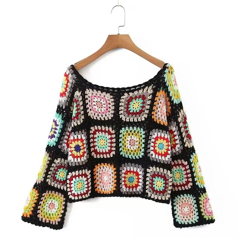 Handmade Crochet Tops Retro Knitting Crochet Rainbow Long - Etsy